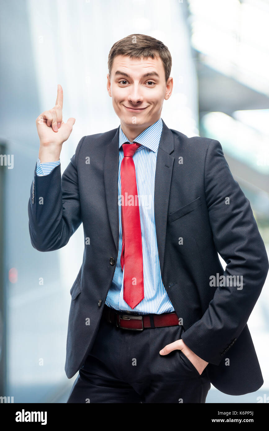 Very good idea! Portrait of a successful businessman with a new idea ...