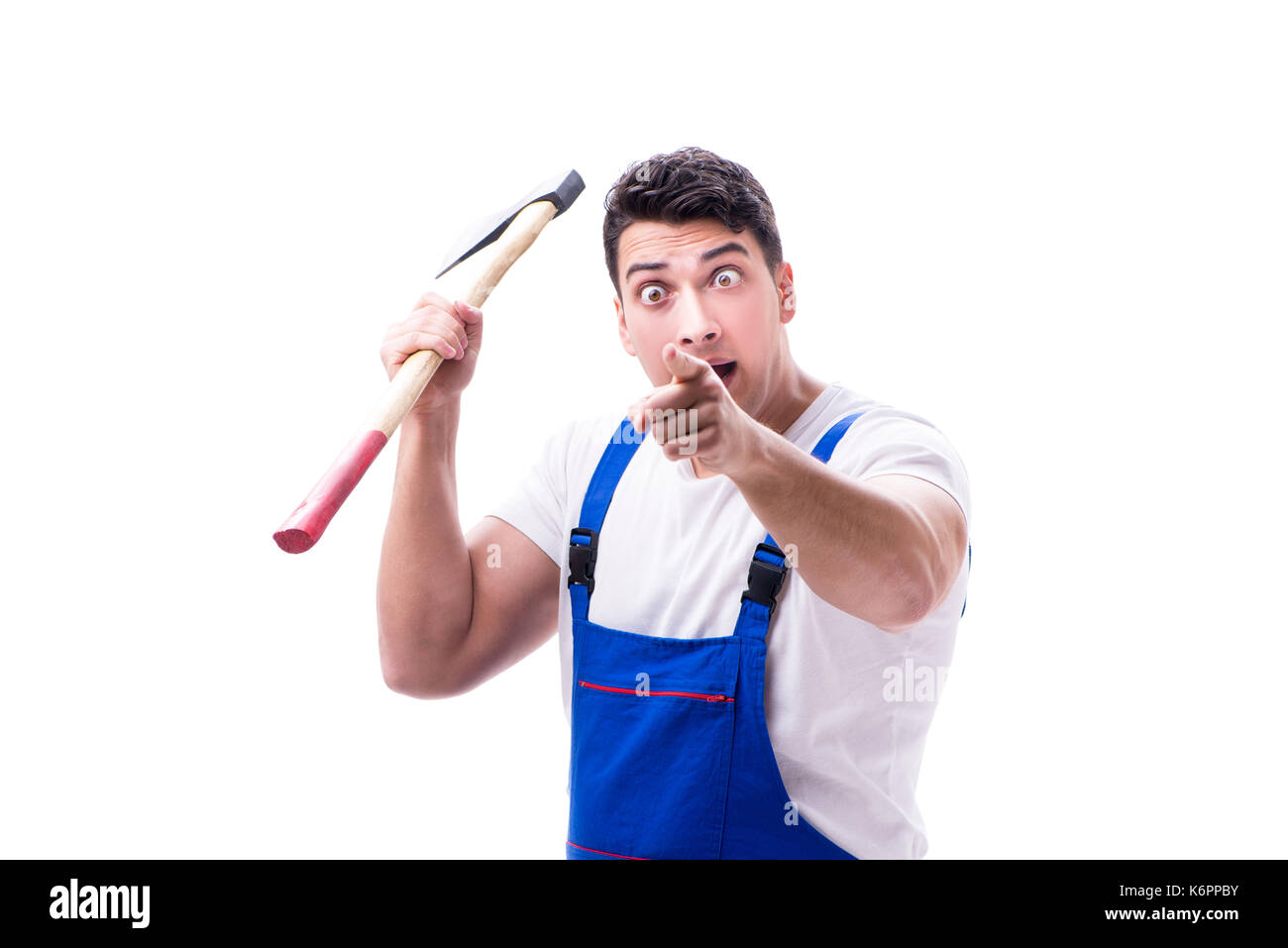Funny repairman isolated on white Stock Photo - Alamy