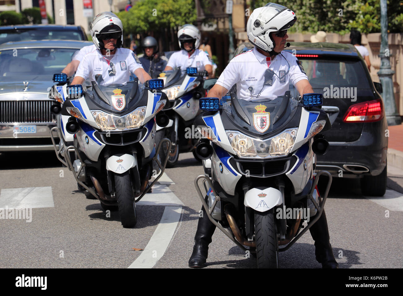 Monte-Carlo, Monaco - May 28, 2016: Four Motorcyclists of the Monaco ...