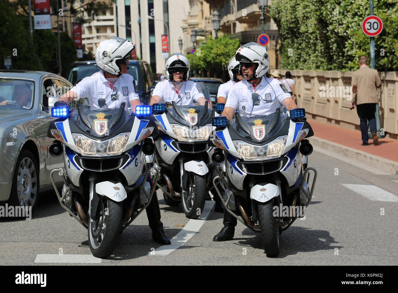 Monte-Carlo, Monaco - May 28, 2016: Four Motorcyclists of the Monaco ...