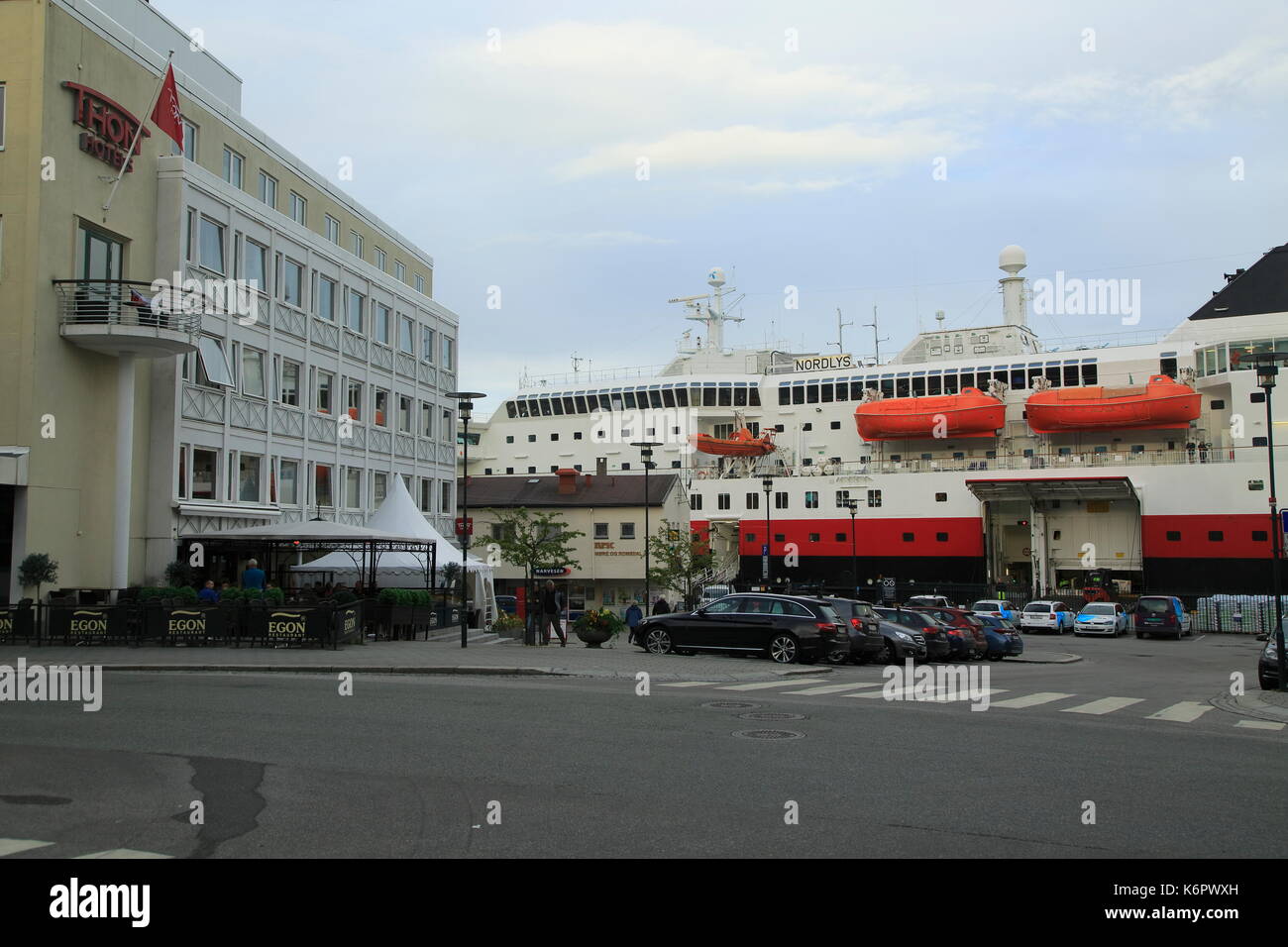 Hurtigruten coastal express ferry ship at Molde, Romsdal county, Norway ...