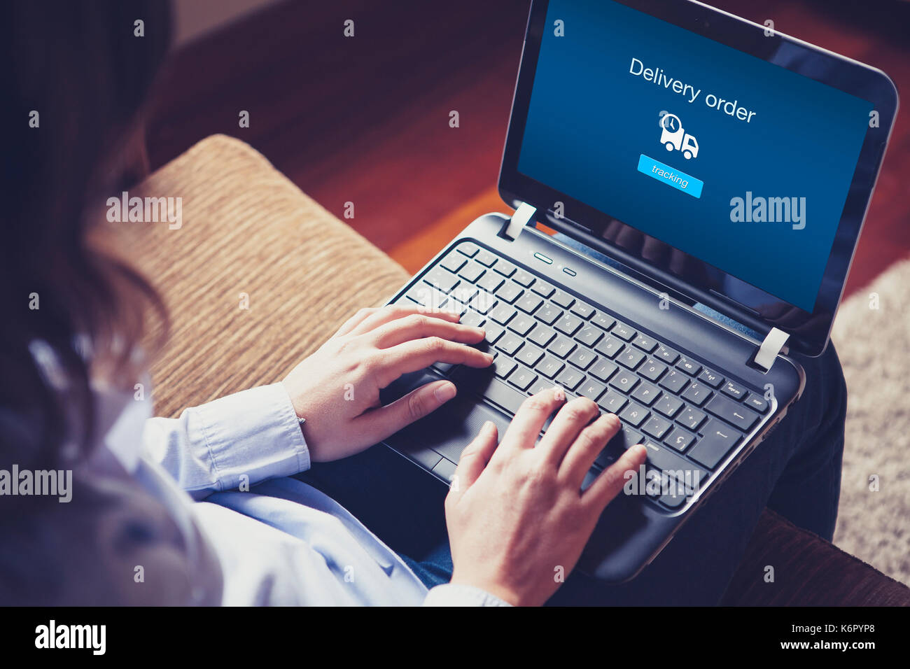 Logistics laptop computer delivery transportation hi-res stock ...