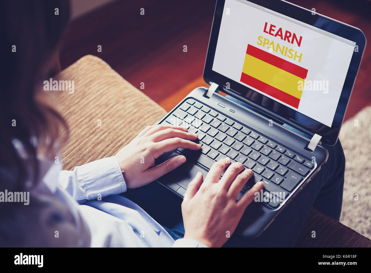 Woman holding spanish flag hi-res stock photography and images - Alamy