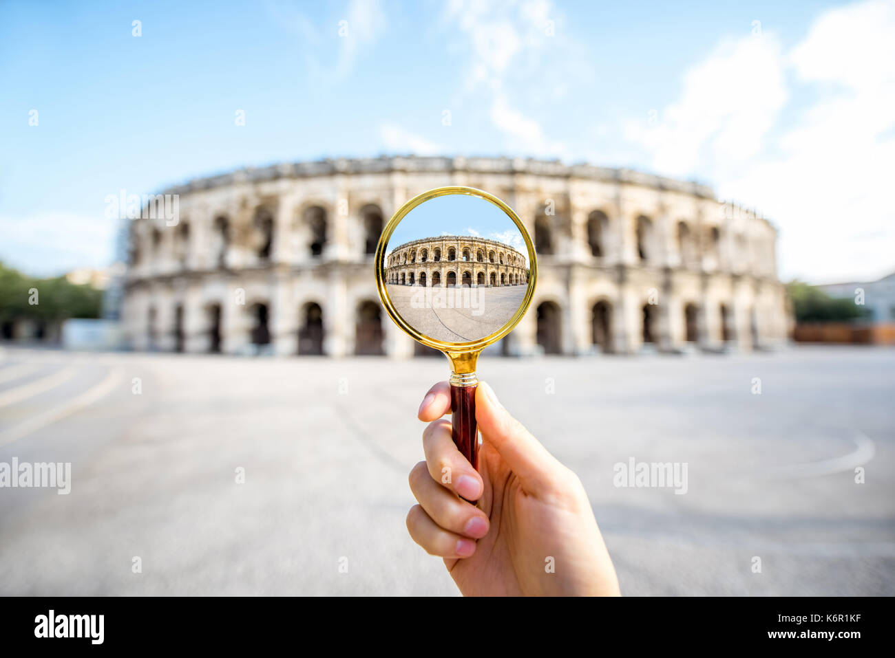 Looking through the magnifying glass on the old roman amphitheatre in ...
