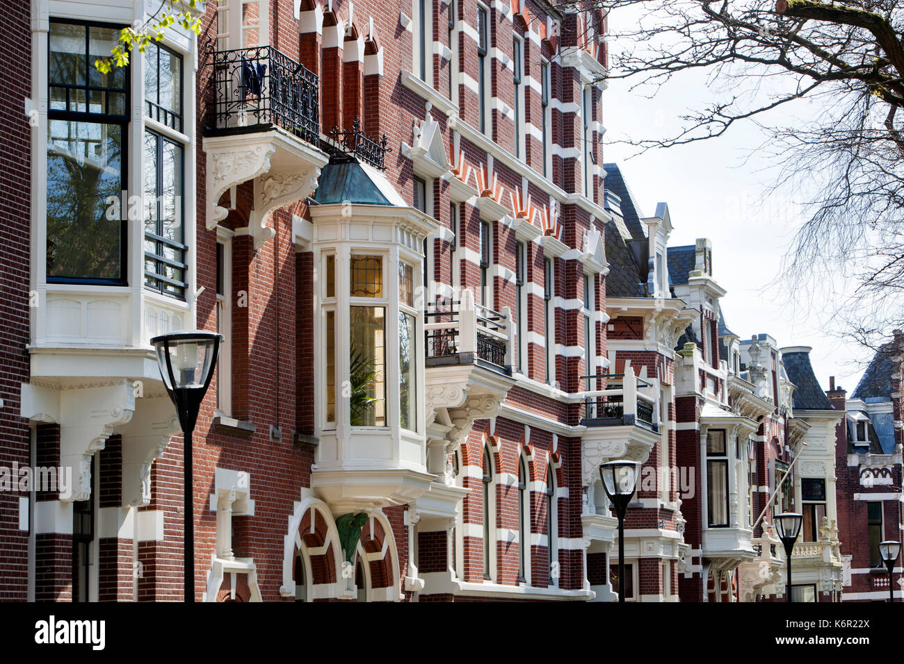 Street with historical houses in residential district Kralingen in ...