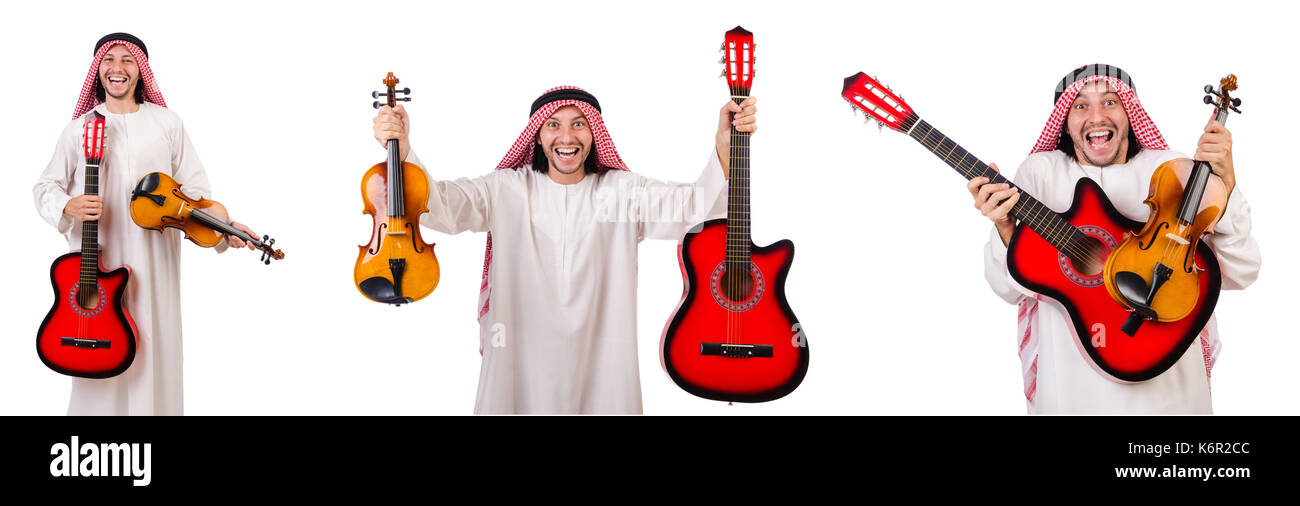 Arab musician with violin and guitar isolated on white Stock Photo - Alamy