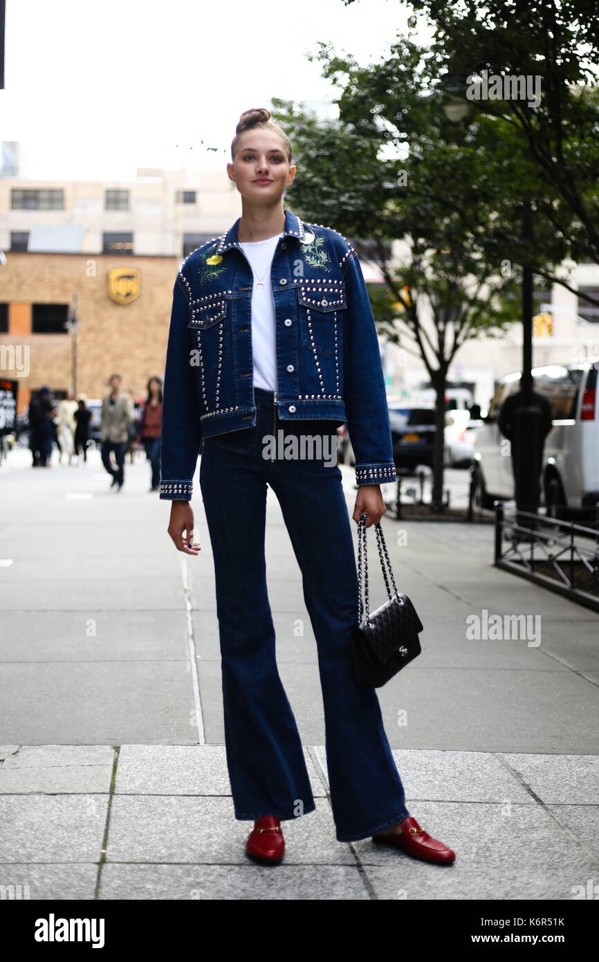 Model Sanne Vloet posing on the street during New York Fashion Week ...