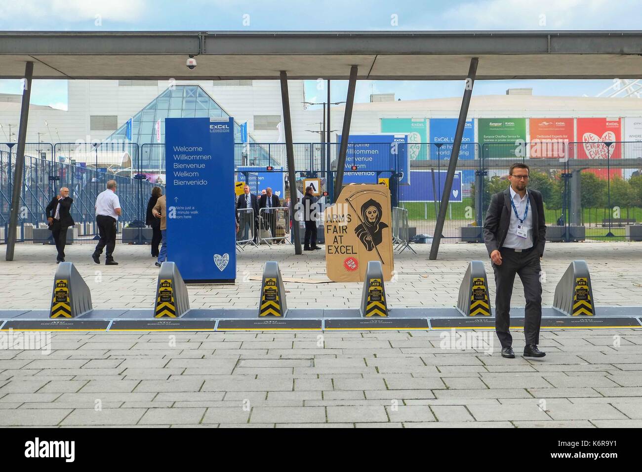London, UK. 13th Sep, 2017. Security bollards outside the Excel Arena ...