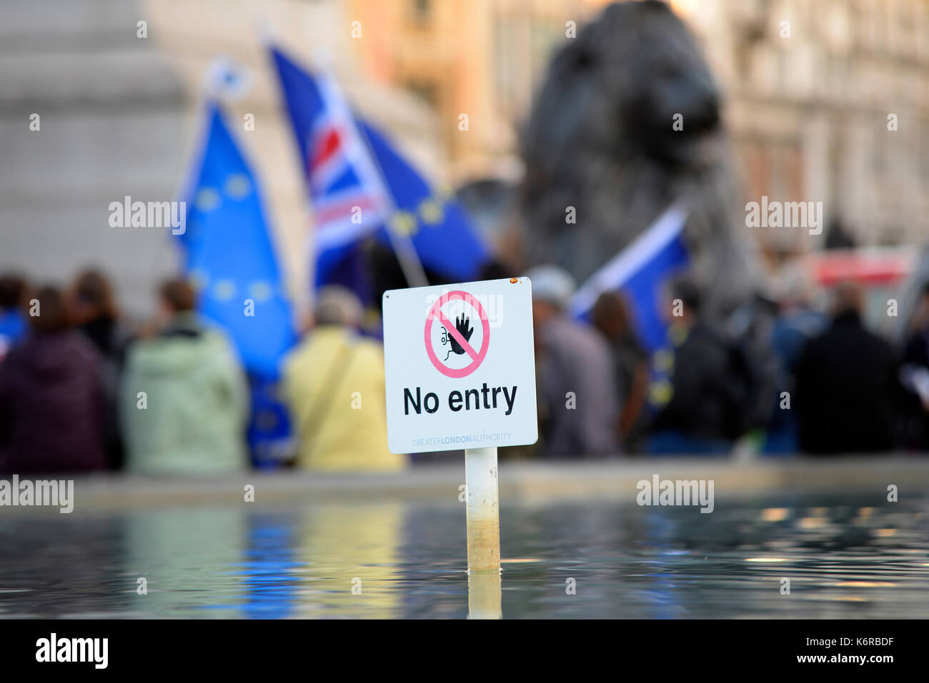 No entry sign and a rally being held in Trafalgar Square to celebrate ...