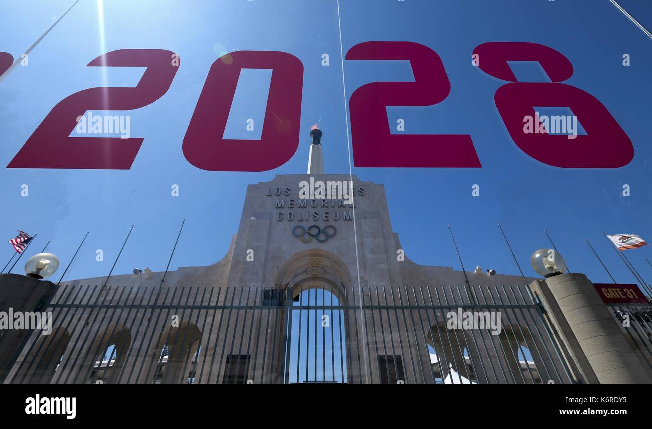 Los Angeles, California, USA. 13th Sep, 2017. An LA2028 sign is seen in ...