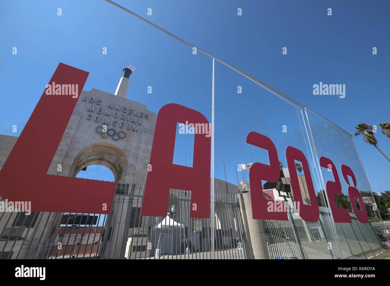 Los Angeles, California, USA. 13th Sep, 2017. An LA2028 sign is seen in ...