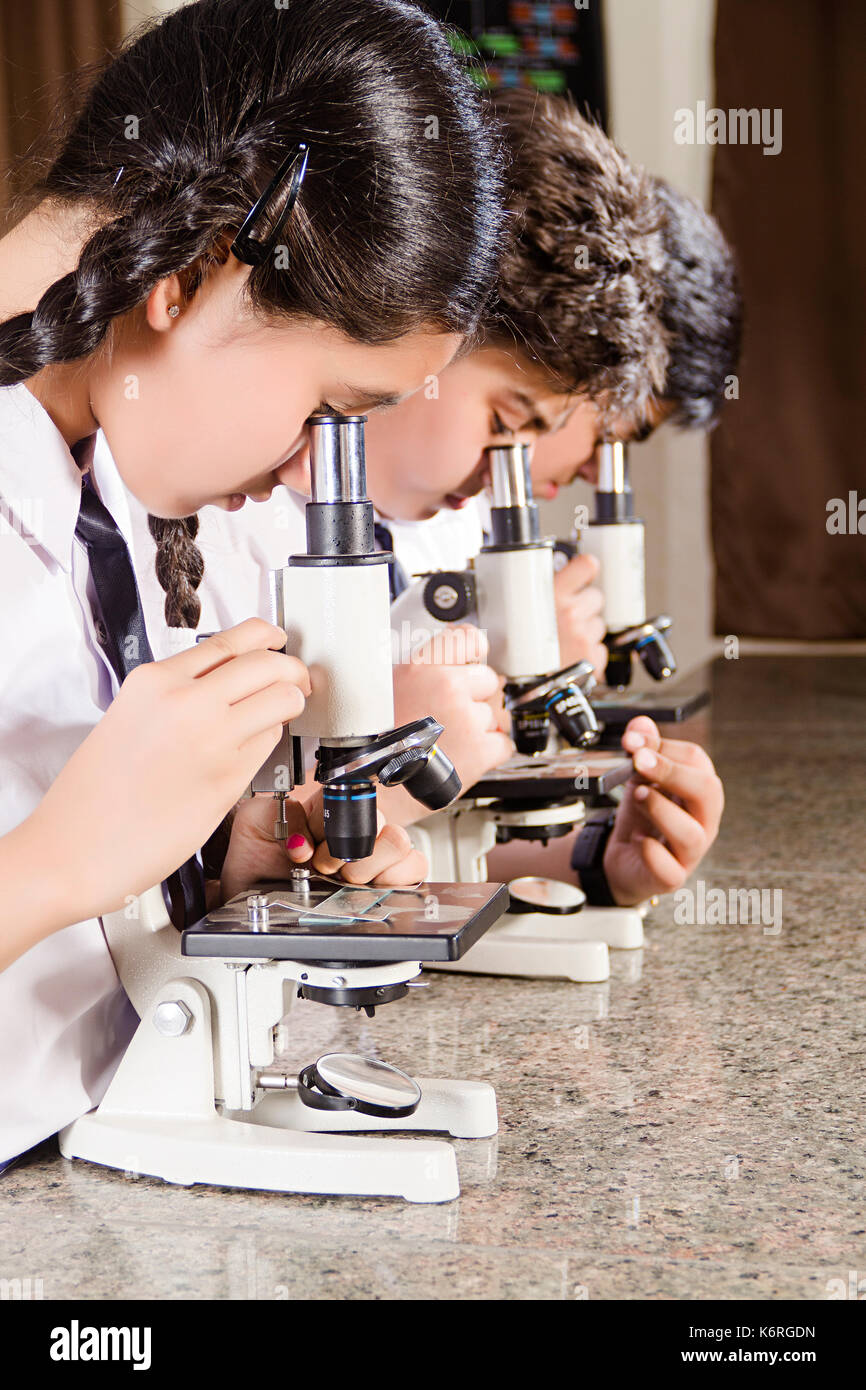 Indian School Students Checking Microscope Science Laboratory Research ...
