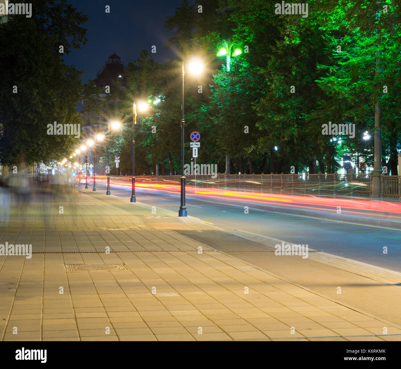 modern city street with lights and traffic at night. background, city ...
