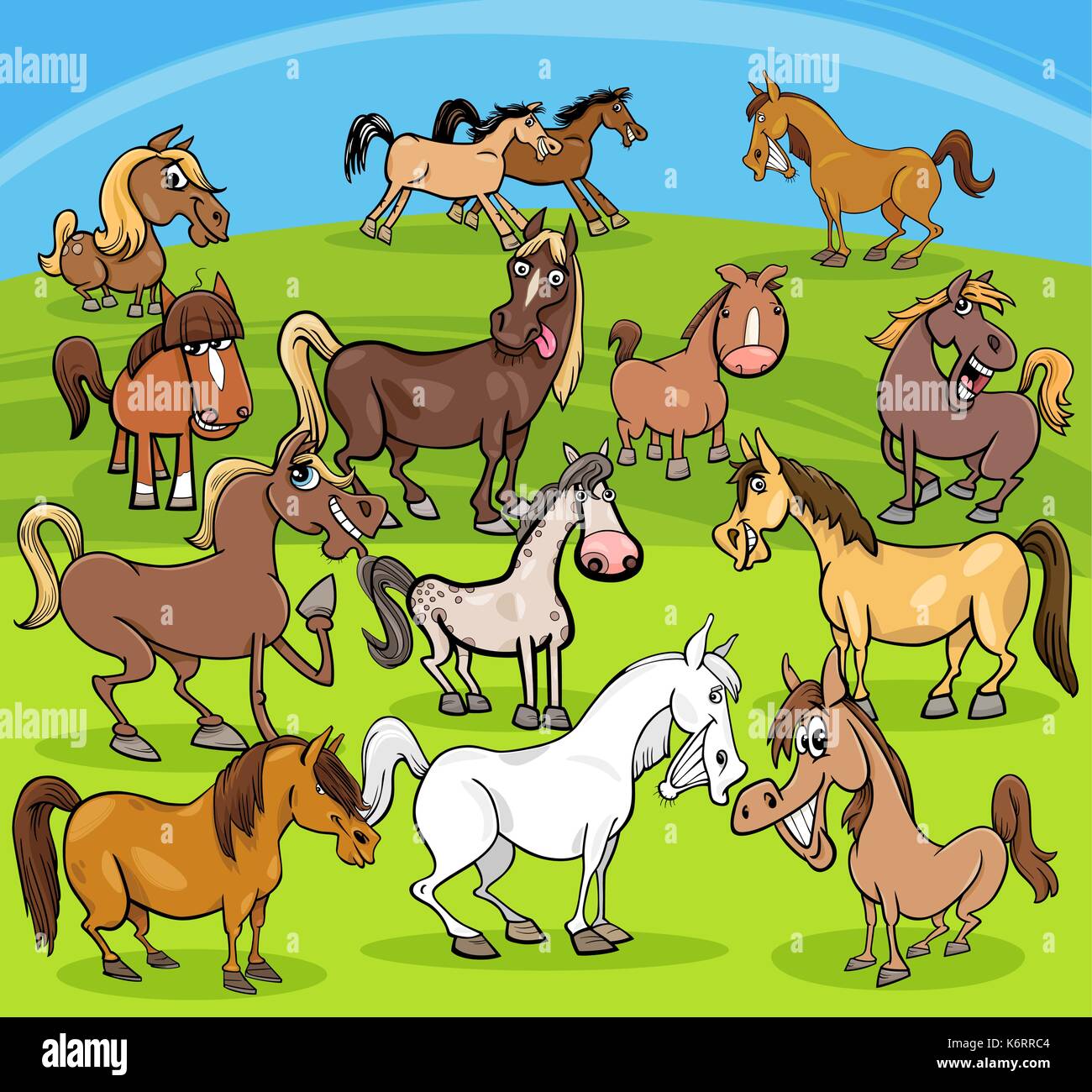 Cartoon Illustration of Horses Farm Animal Characters Herd Stock Vector ...
