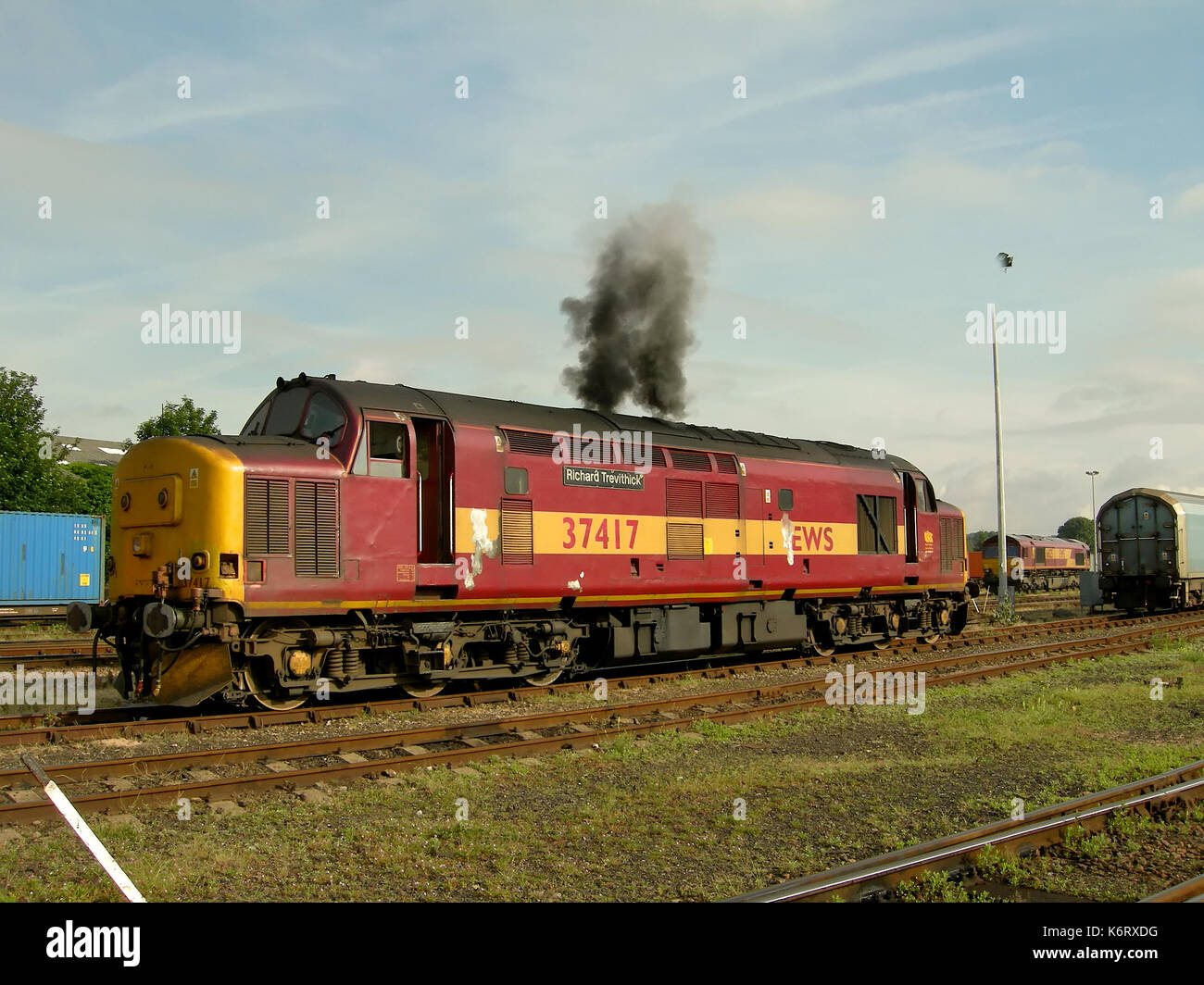 Class 37 locomotive in EWS Livery in Eastleigh Yard - starting up Stock ...