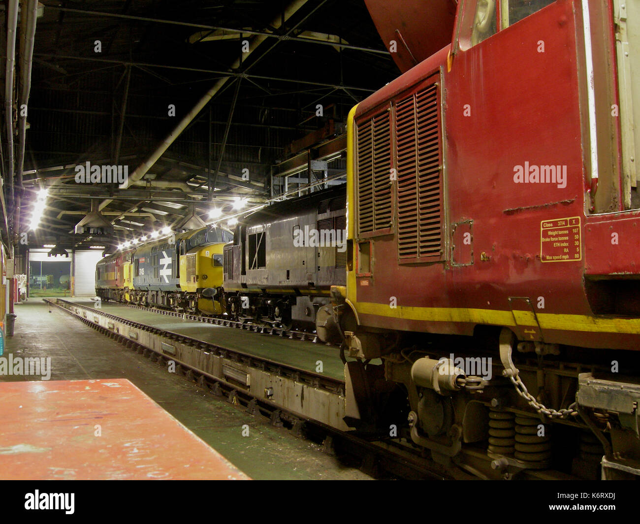 Four Class 37 locomotives inside Eastleigh Depot, England Stock Photo ...