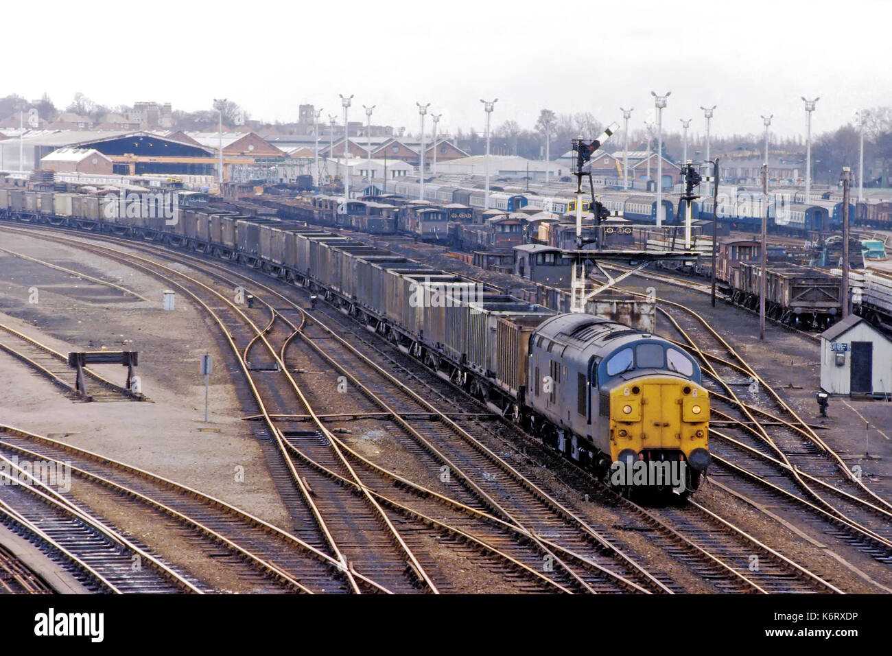 Class 37 heads North through the York Yards in the 1980's with a ...