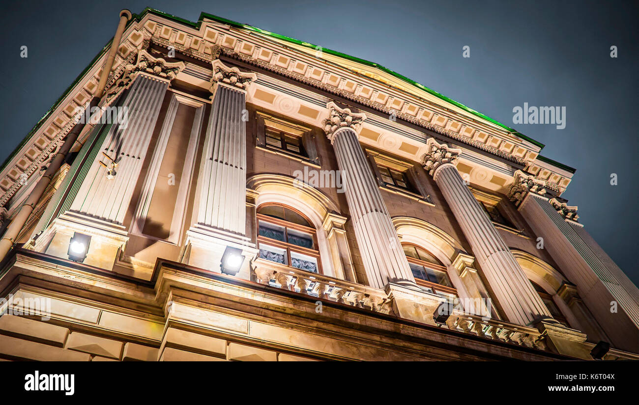 The old historic building at night, illuminated by searchlights Stock ...