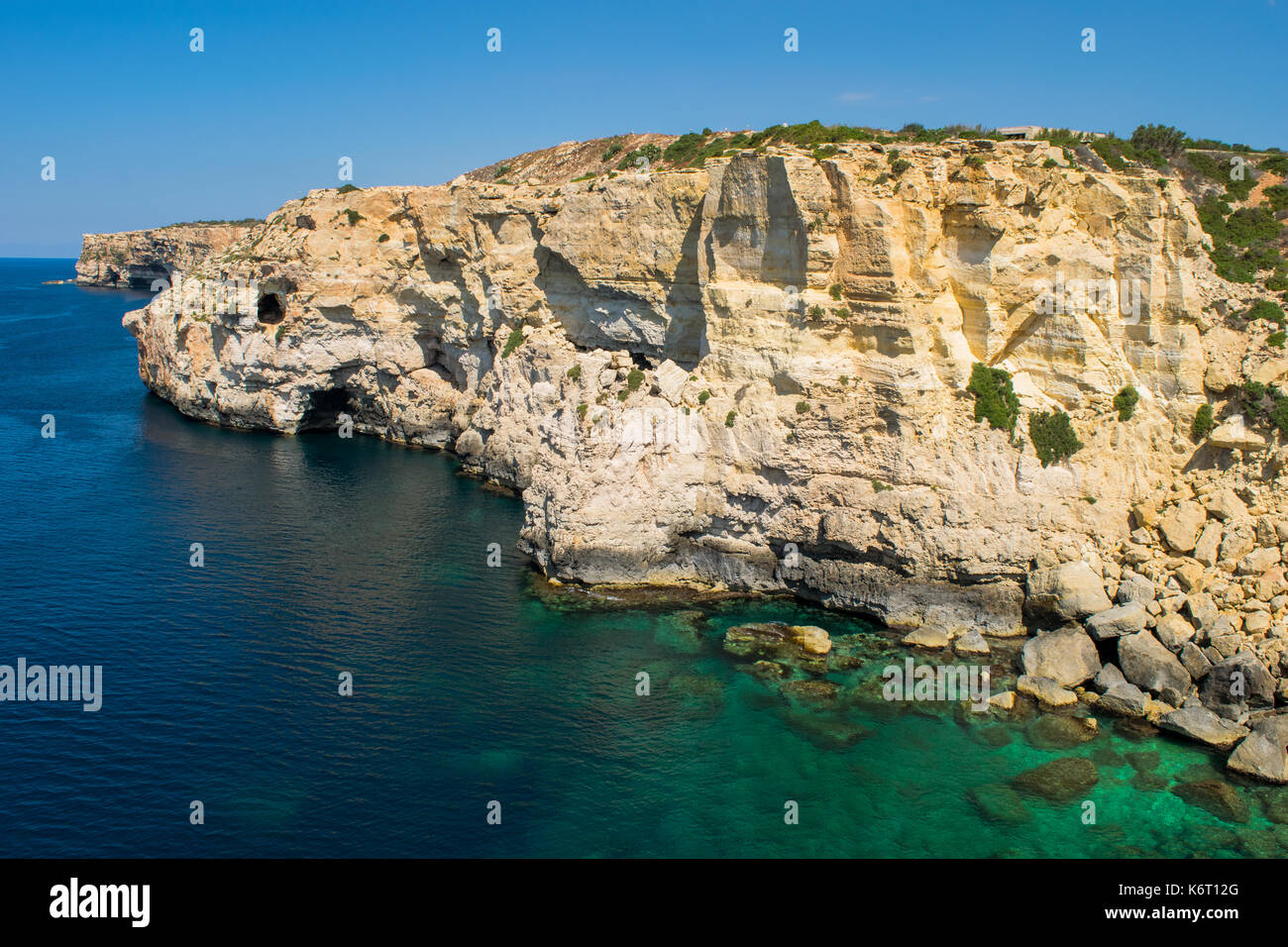 A limestone cliff face in the South Western coast of the Maltese ...