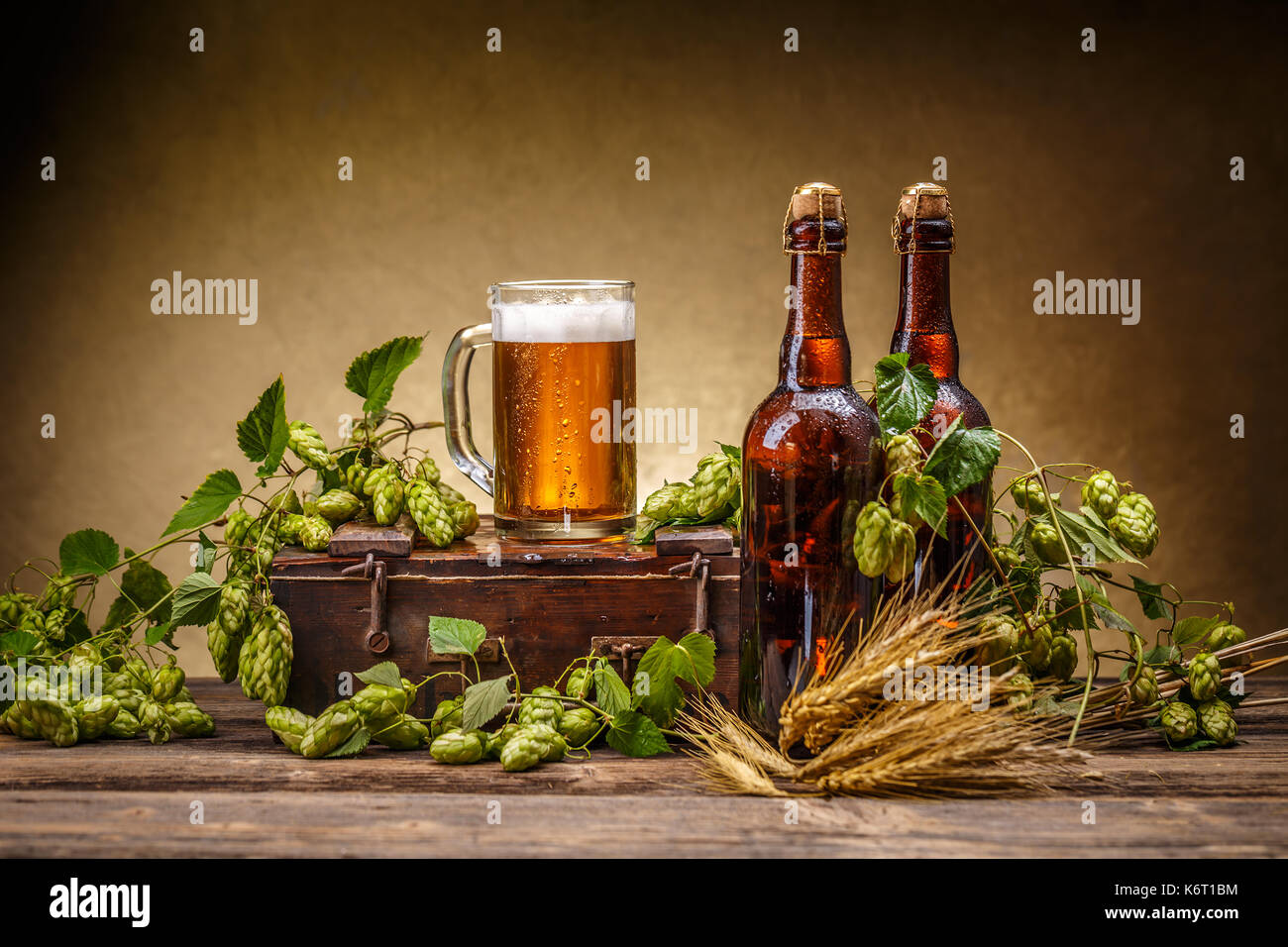 Beer concept with fresh green hops Stock Photo - Alamy