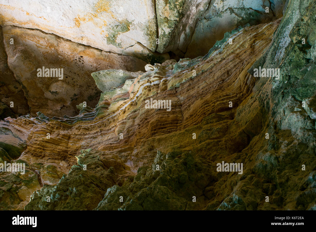 Cliff side cave, formed by sea erosion, containing evidence of ...