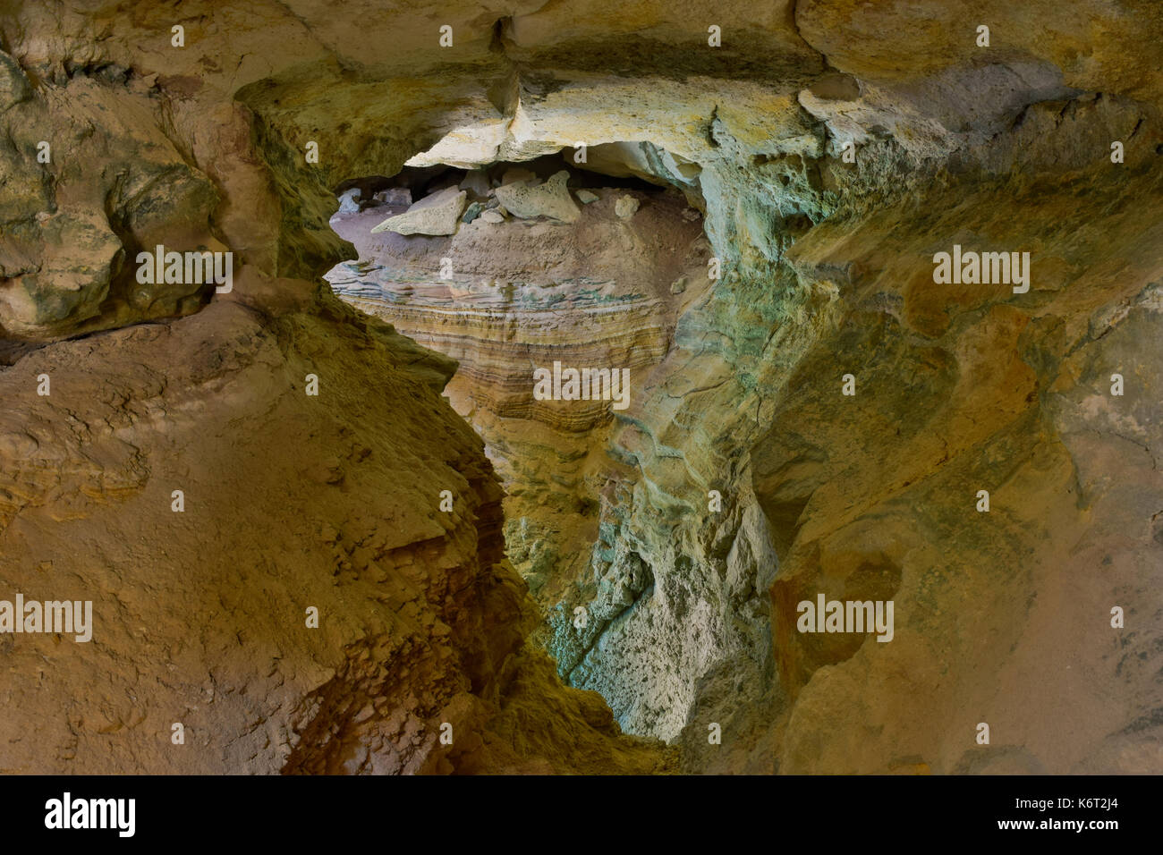Cliff side cave, formed by sea erosion, containing evidence of ...