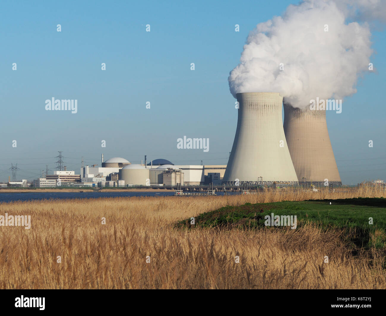 An overview of the site of the Doel Nuclear power plant with the two ...