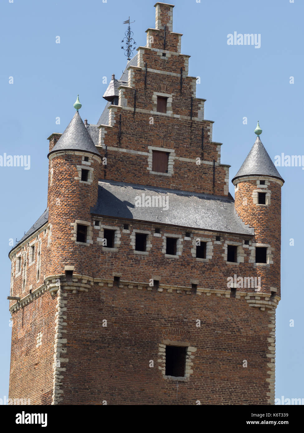 The close up of a castle tower Stock Photo - Alamy