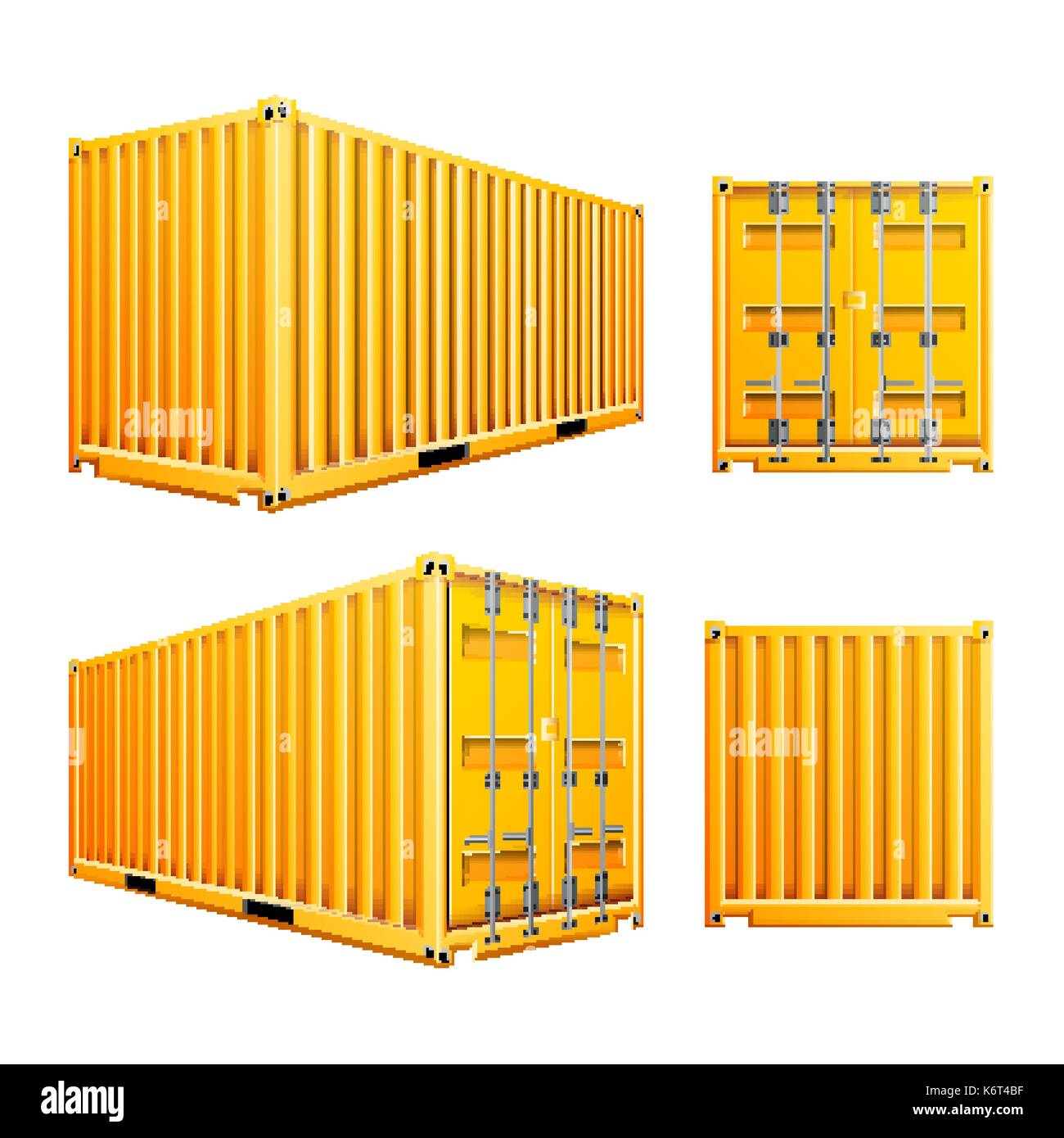 Yellow 3D Cargo Container Vector. Realistic Metal Classic Cargo ...