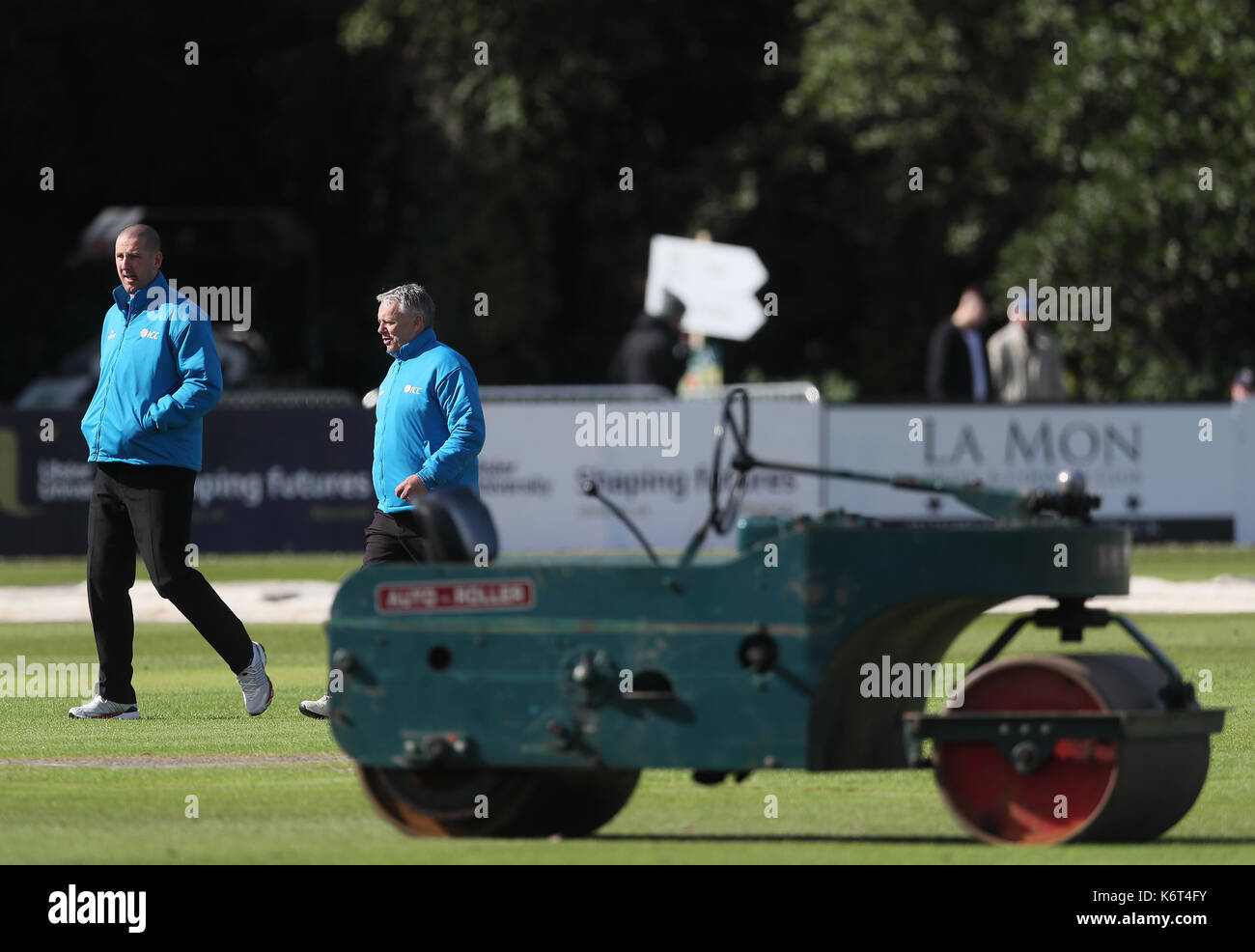 On-field Umpires Michael Gough (left) and Mark Hawthorne conduct a ...