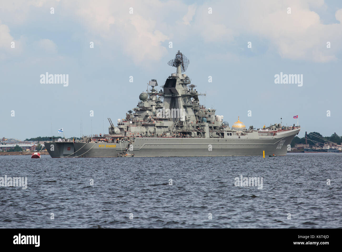 A line of modern russian military naval battleships warships in the row ...