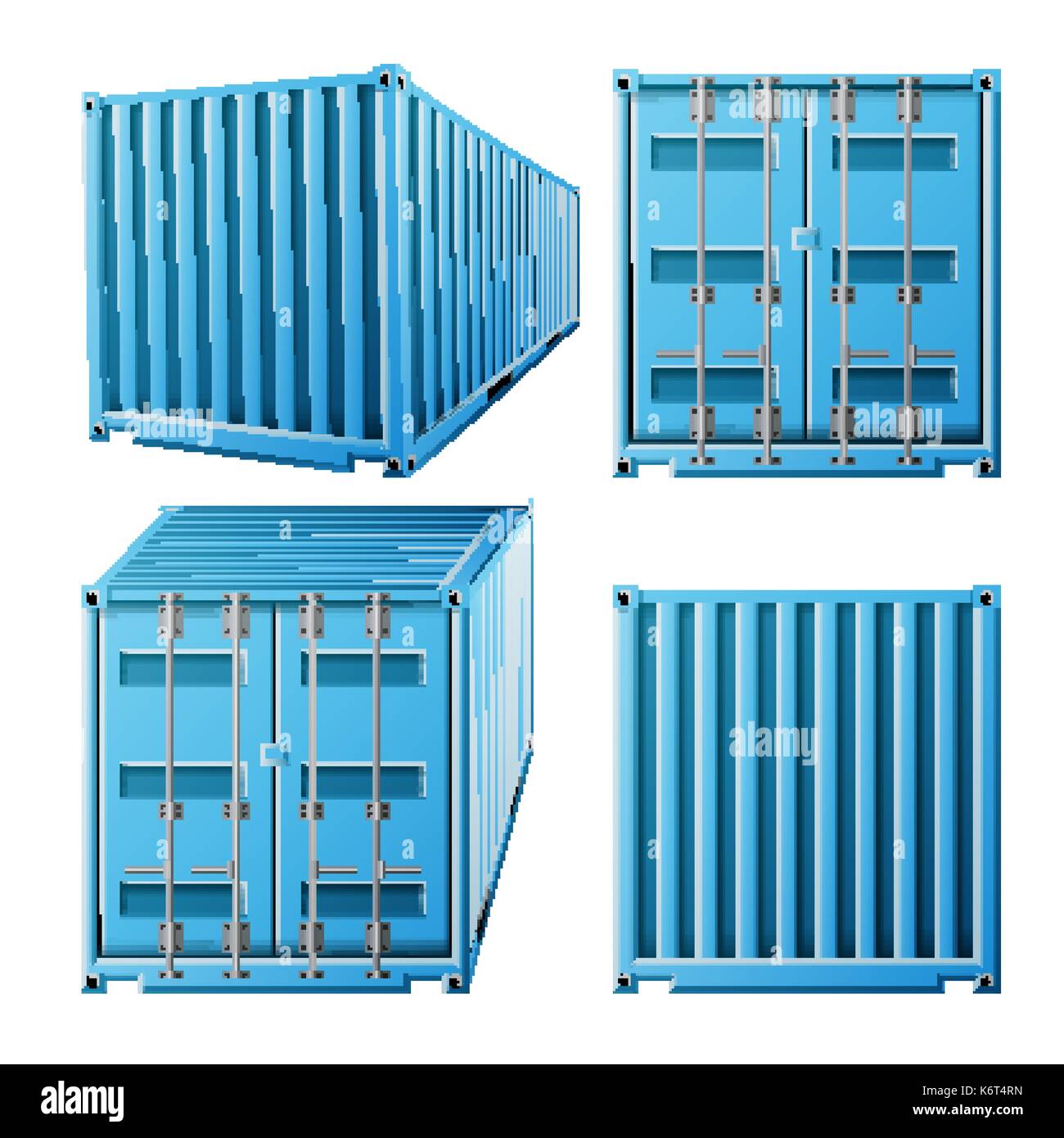 Blue Cargo Container Vector. Realistic 3D Metal Classic Cargo Container ...