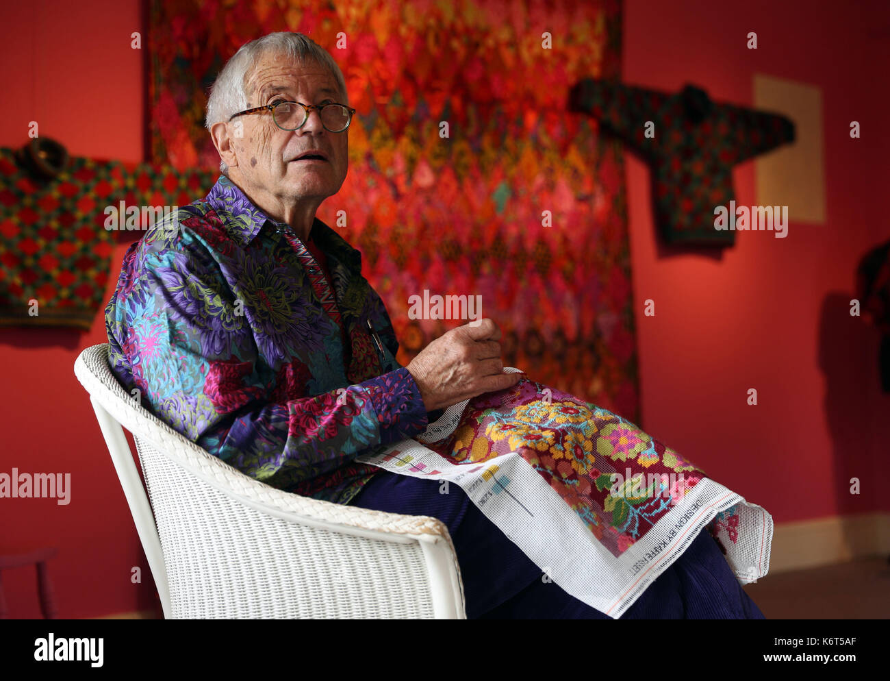 Textile artist Kaffe Fassett, undertakers some needlepoint at the ...