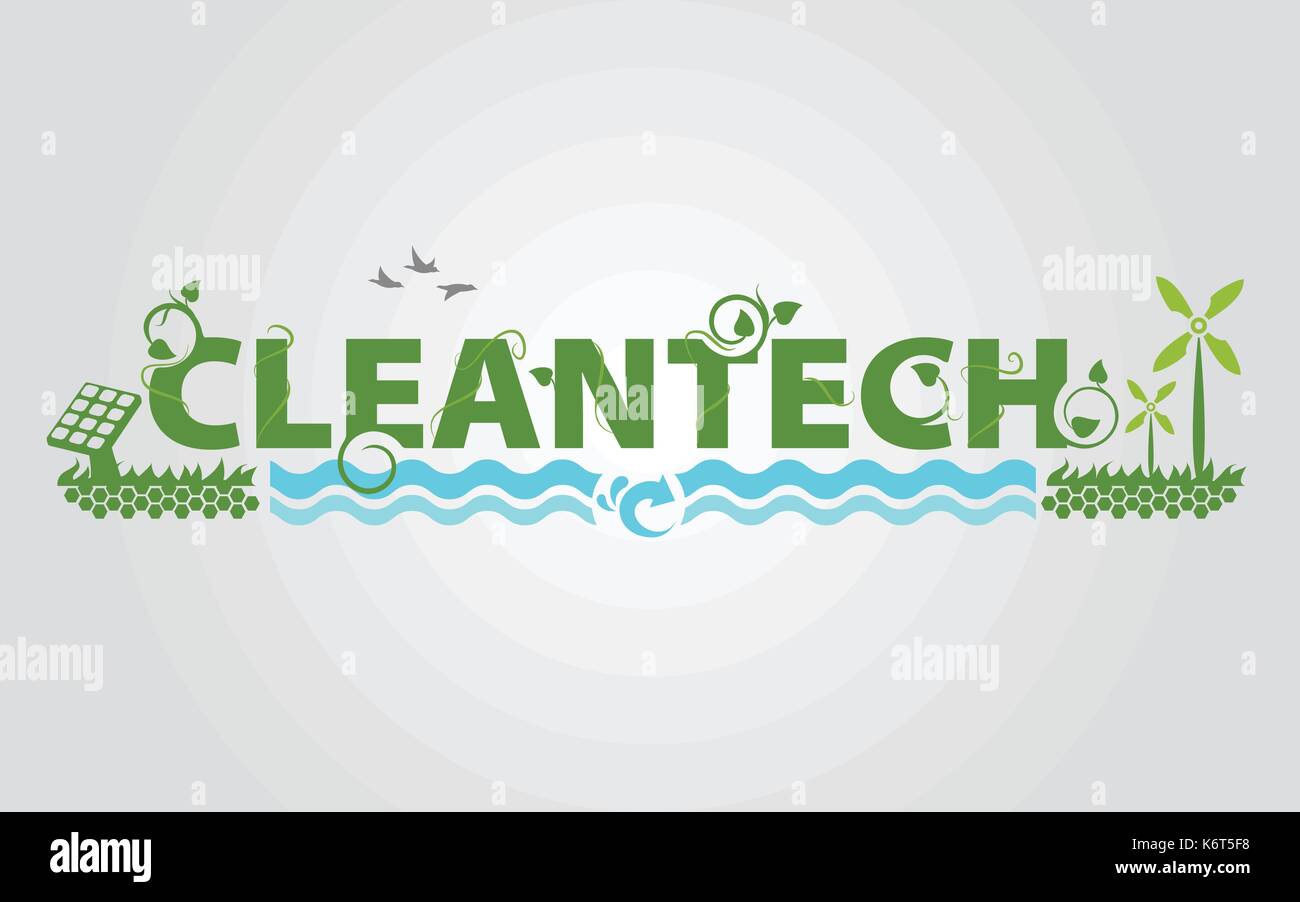 Illustrated Cleantech Industry Title Showing Solar, Wind and Hydro ...