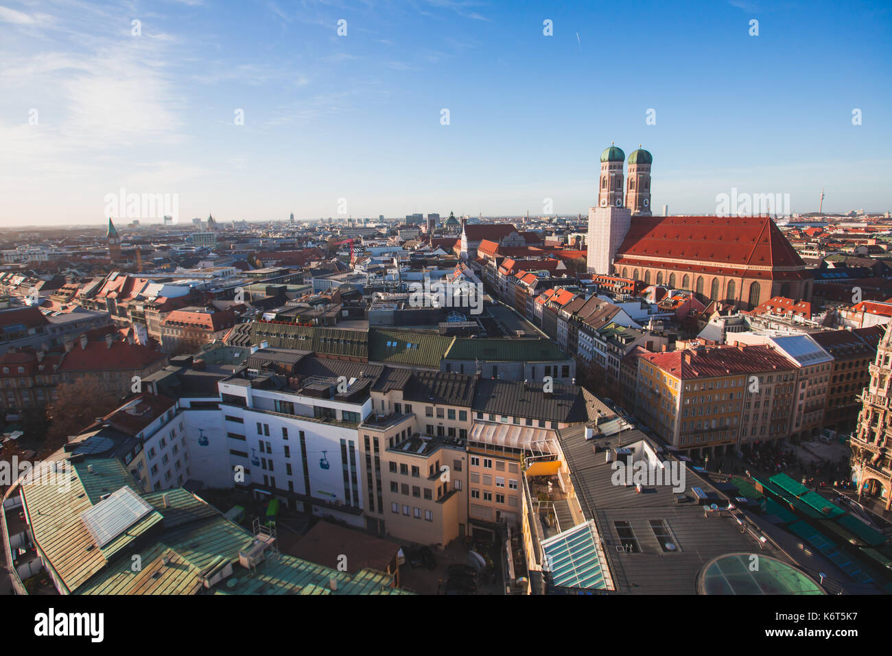 Beautiful super wide-angle sunny aerial view of Munich, Bayern, Germany ...