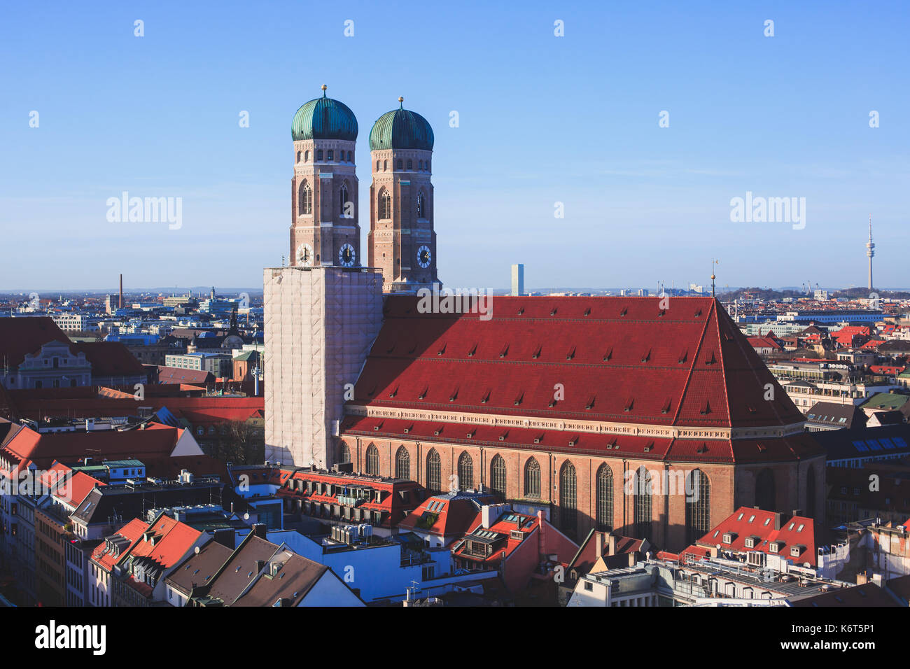 Beautiful super wide-angle sunny aerial view of Munich, Bayern, Germany ...