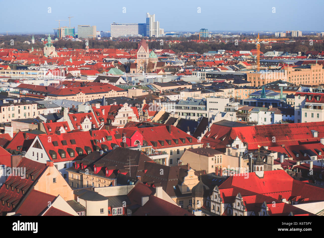 Beautiful super wide-angle sunny aerial view of Munich, Bayern, Germany ...