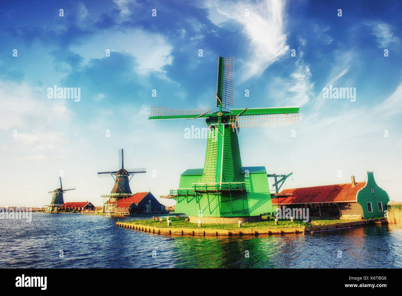 Traditional Dutch windmills from the channel Rotterdam. Holland Stock ...