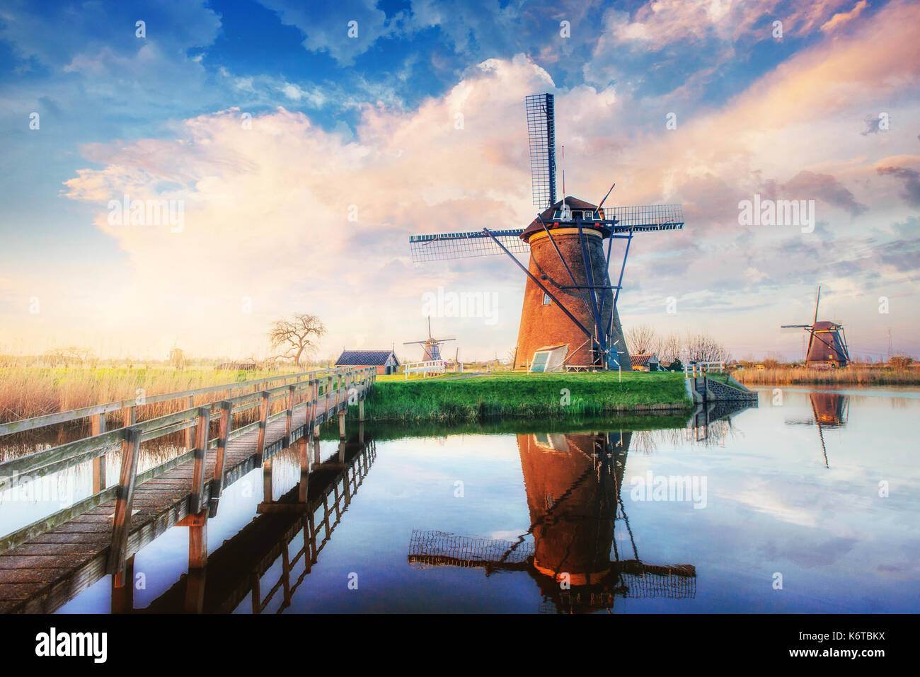 Traditional Dutch windmills from the channel Rotterdam. Holland Stock ...