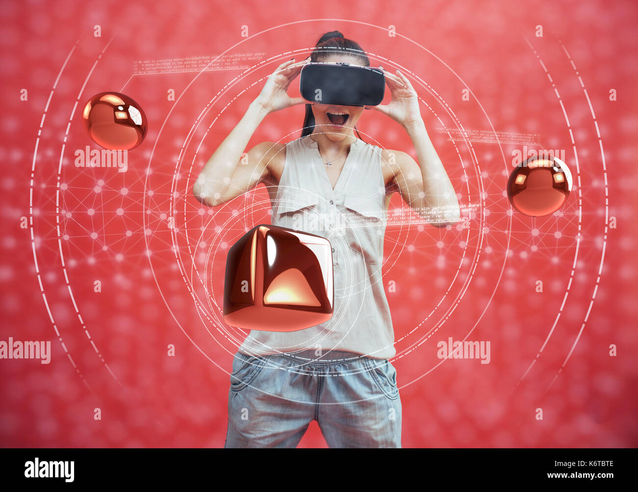 Visual reality concept. Young man using Visual reality or VR headset ...
