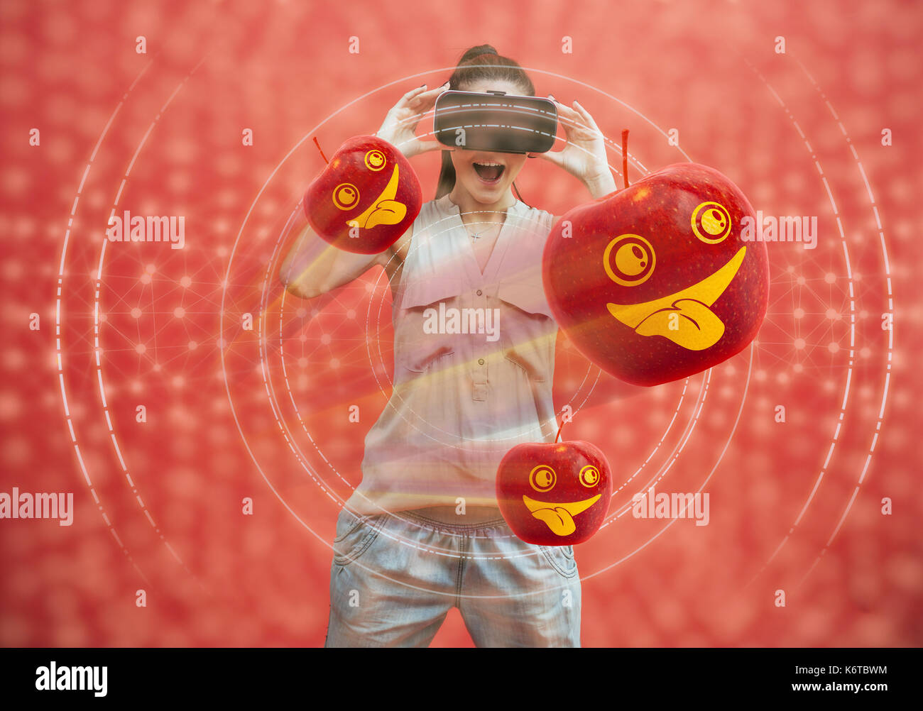 Visual reality concept. Young man using Visual reality or VR headset ...