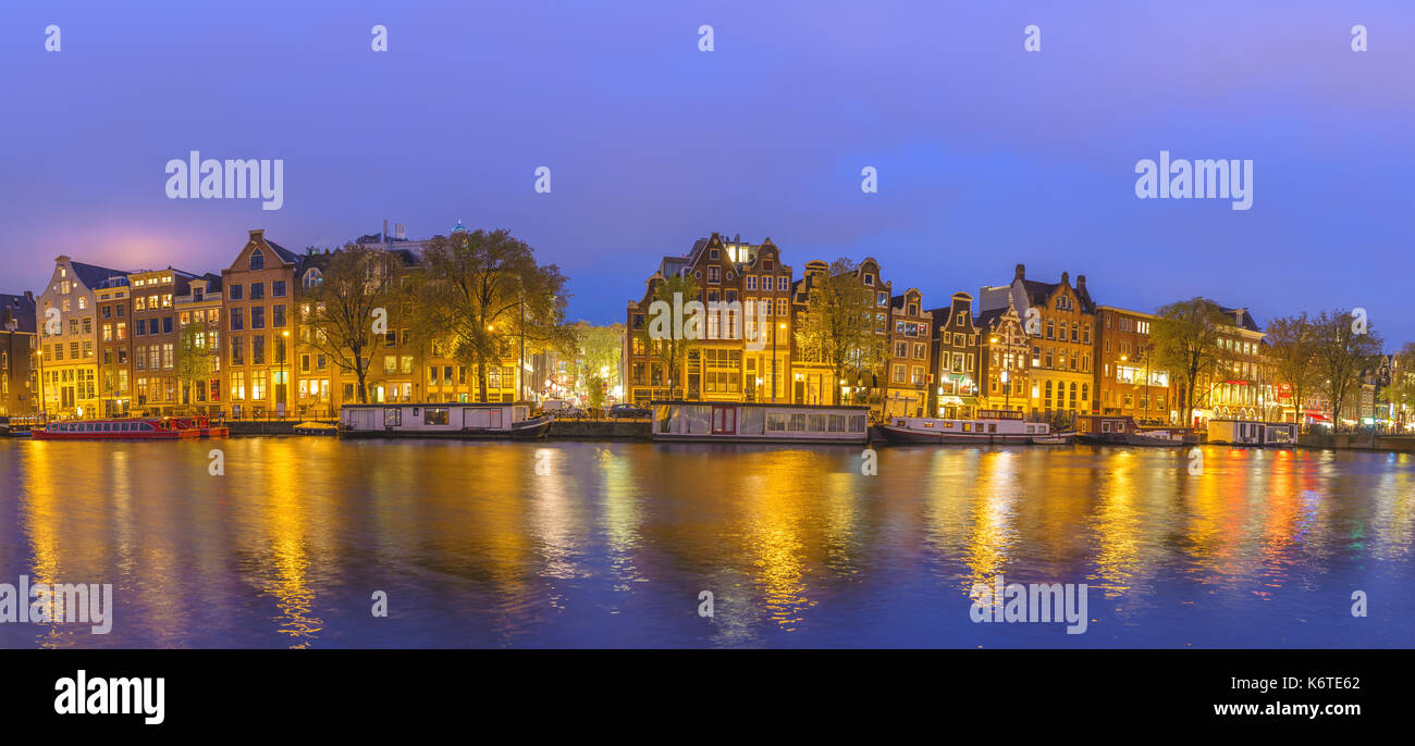 Amsterdam sunset panorama city skyline at canal waterfront, Amsterdam ...