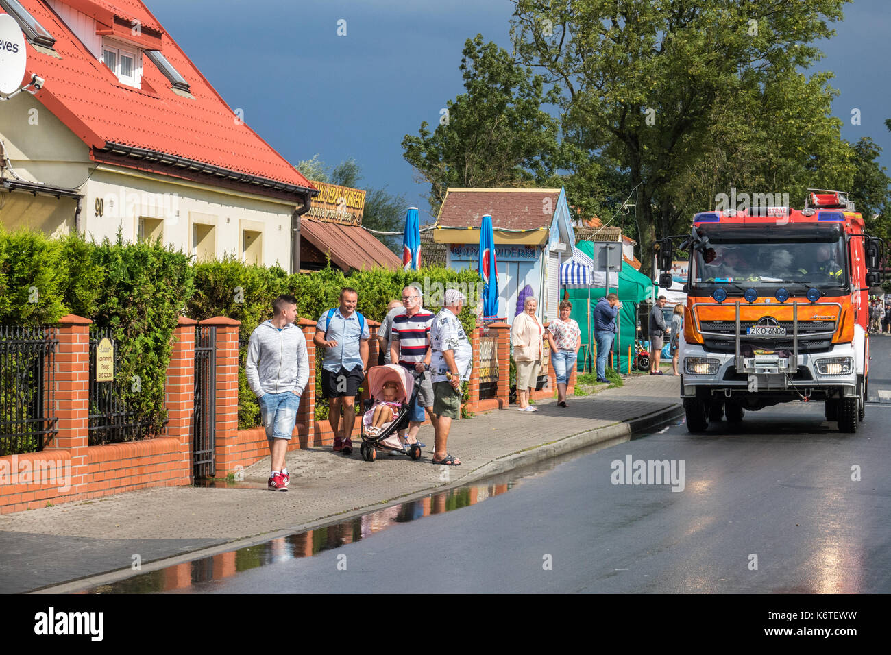 Sarbinowo, Poland - August 2017 : Fire engine arriving to pump up ...