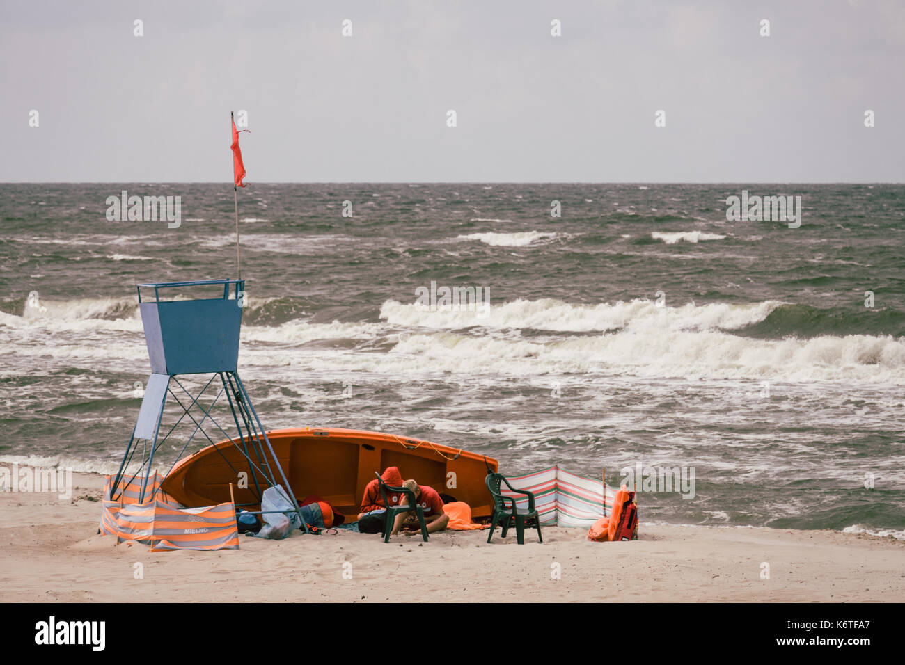 Sarbinowo, Poland - August 2017 : Lifeguard station on the beach before ...