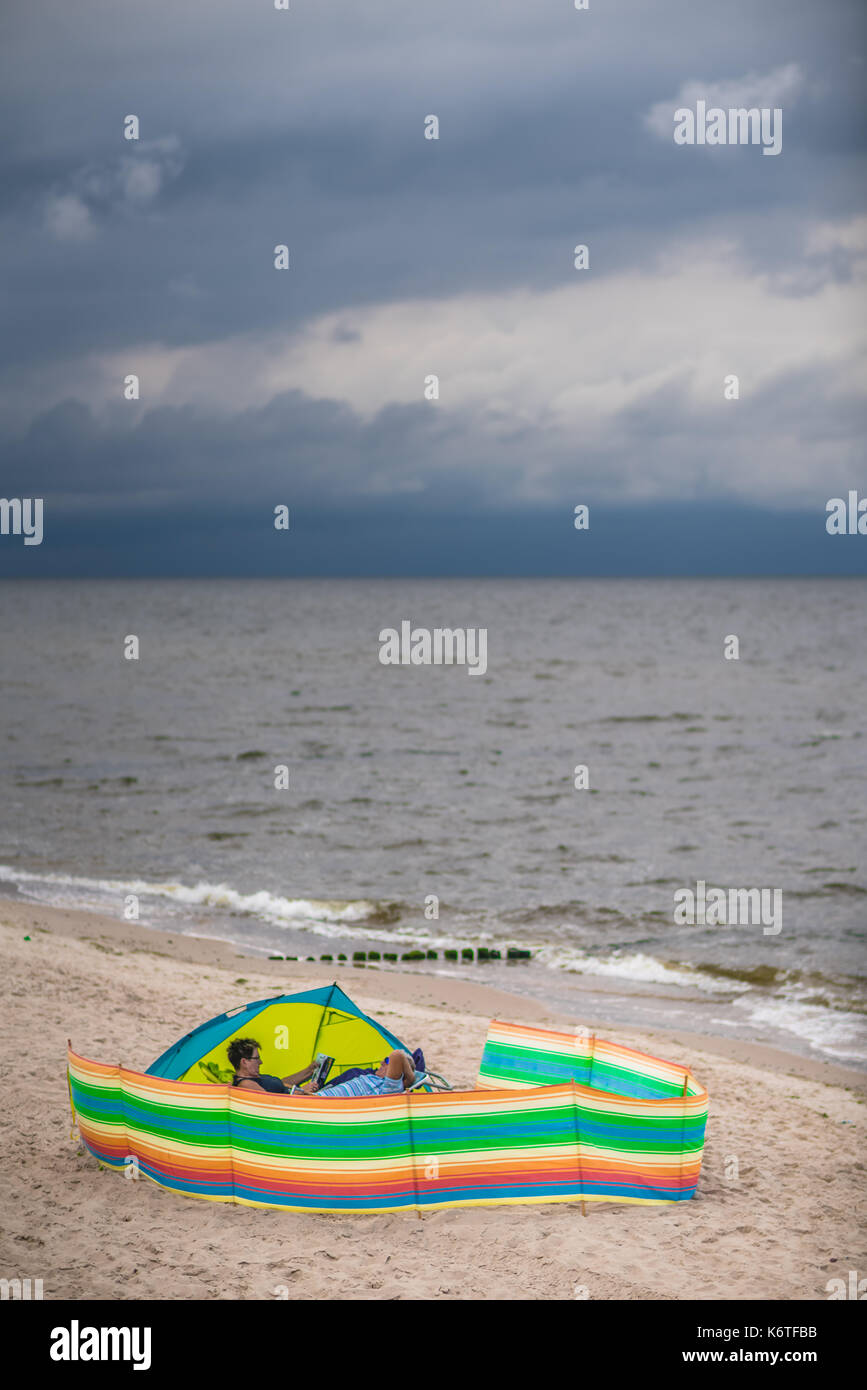 Sarbinowo, Poland - August 2017 : Tourists relaxing on the Baltic sea ...