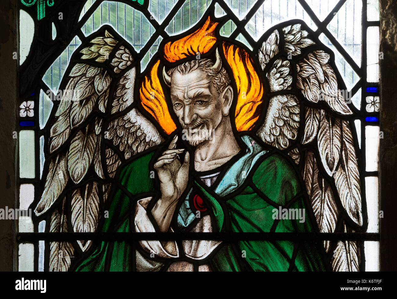 Devil stained glass, St. Peter`s Church, Ashby Parva, Leicestershire ...