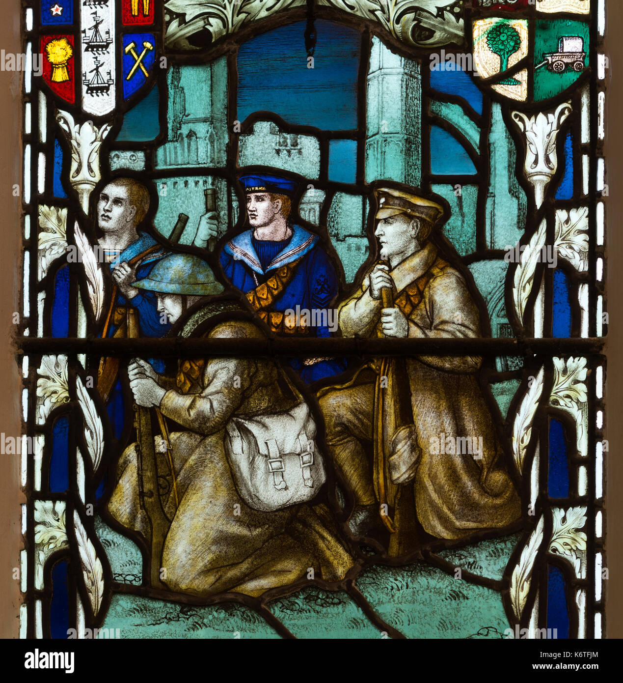 World War I memorial stained glass, St. Mary`s Church, Anstey ...