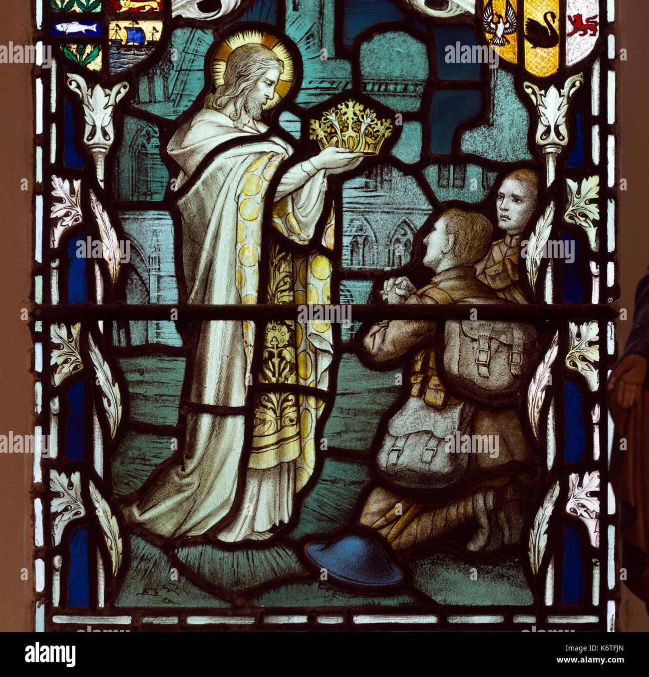 World War I memorial stained glass, St. Mary`s Church, Anstey ...