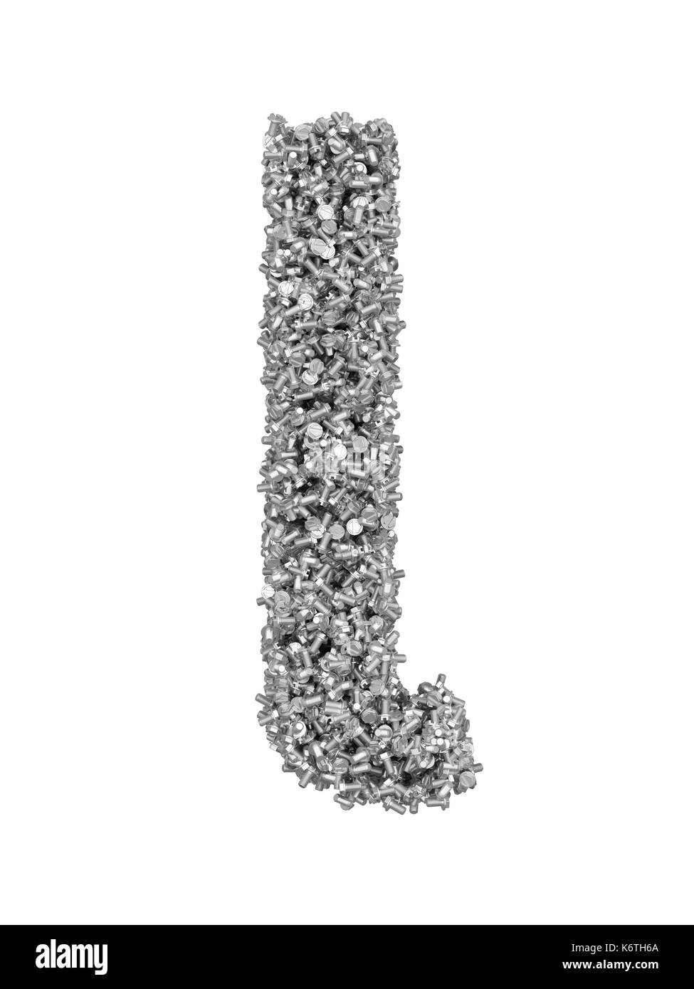 3D render of silver or grey alphabet make from bolts. small letter l ...
