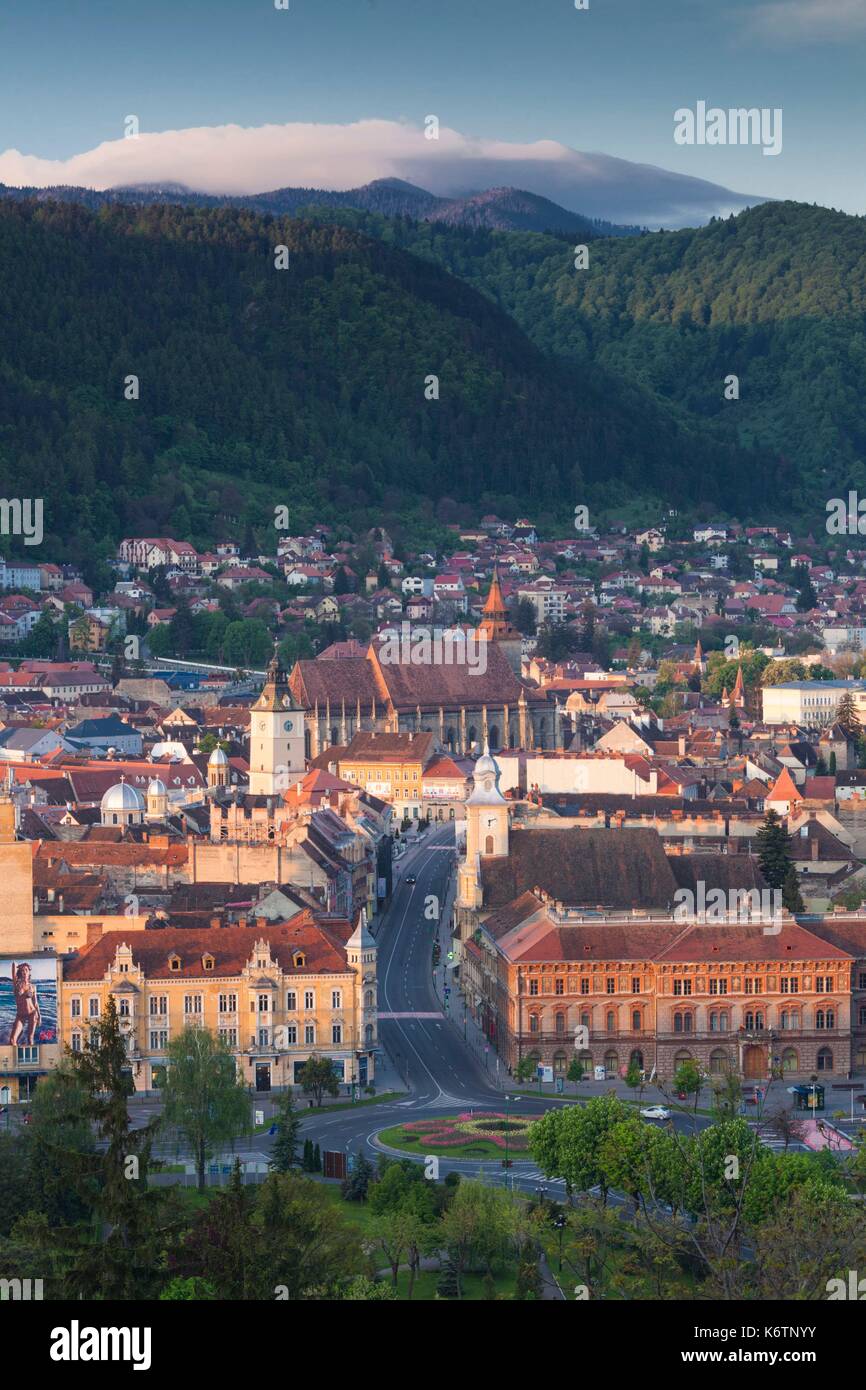 Romania, Transylvania, Brasov, elevated town view from the Brasov ...